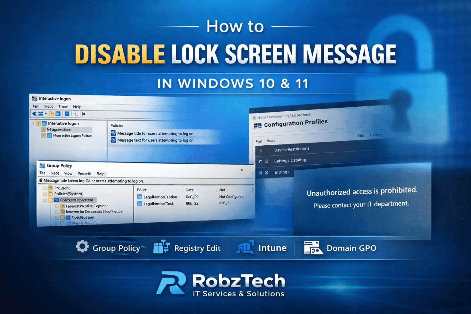 Disable Windows Lock Screen Logon Message: Registry, PowerShell, GPO ...